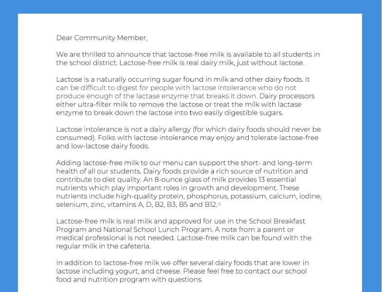 Lactose Free Dairy in Schools - New England Dairy